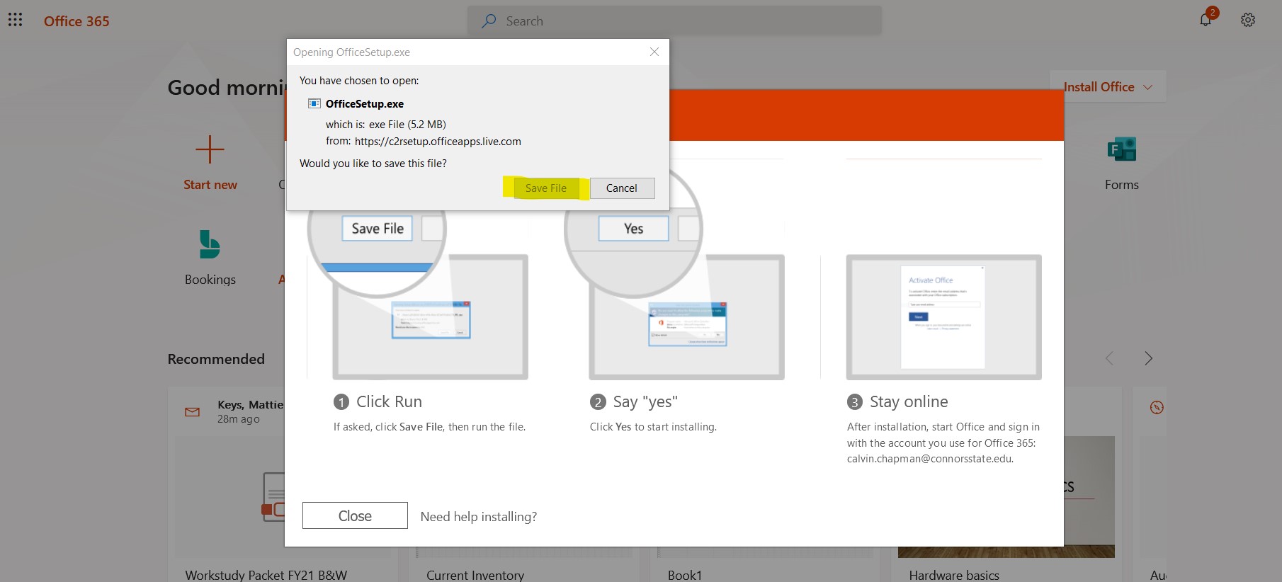 Office 365 Instructions – Connors State College